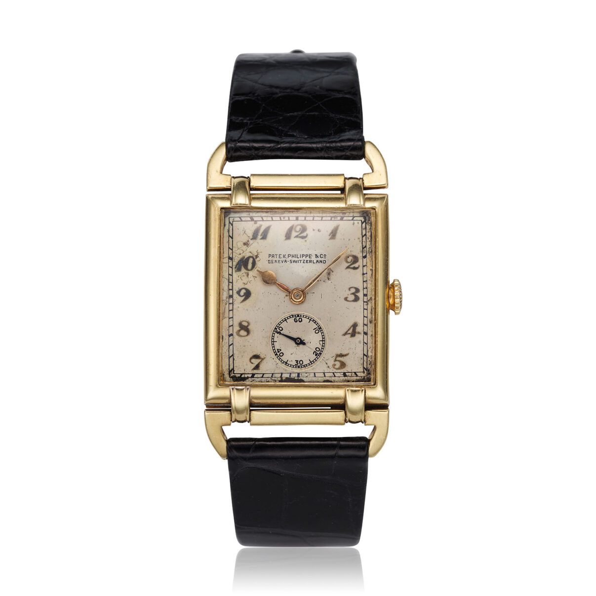 PATEK PHILIPPE YELLOW GOLD RECTANGULAR WRISTWATCH WITH MOVABLE LUGS ...
